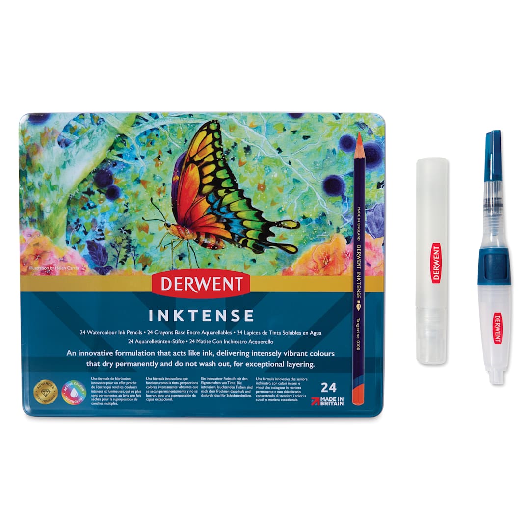 Derwent Inktense Pencils - Assorted Colors, Tin Box, Set of 24 with ...