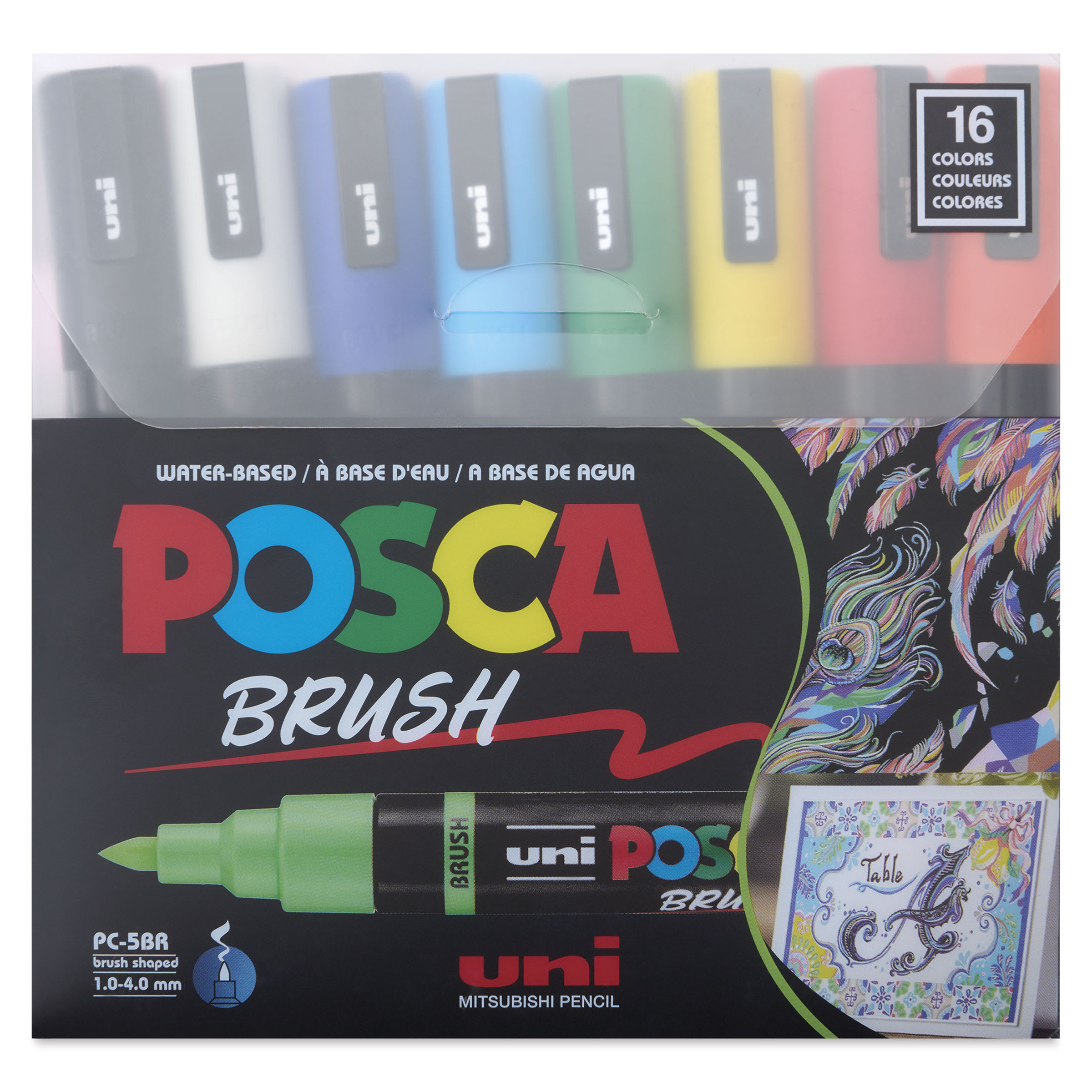 Posca Brush Paint Markers - Set of 16, Assorted Colors, Brush Tip, 1.0 ...