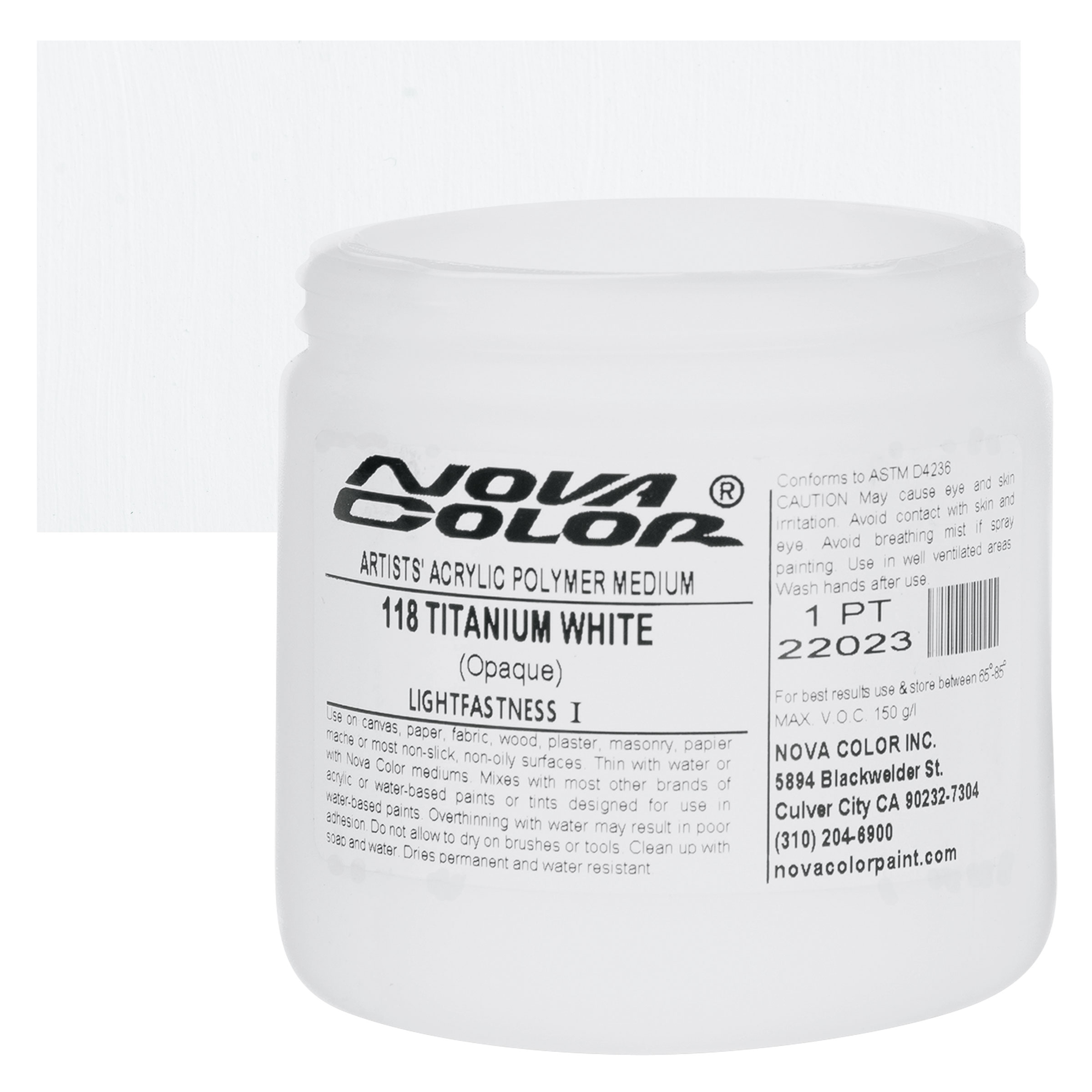 Nova Color Artists’ Acrylic Polymer Paint - Titanium White, 473 ml Jar